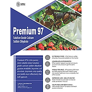 Premium 97 Gypsum-Solution Grade Calcium Sulfate Dihydrate Organic Garden Gypsum, Purest, Most Soluble Mined Gypsum in The World. Improves Crop Quality and Yields.