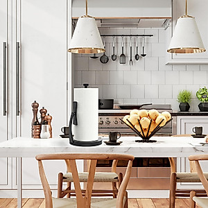 VEHHE Paper Towel Holder Countertop, Black Paper Towel Holder with Spring Activated Arm and Silent Damping Effect, Simply Tear Paper Towel Stand for Bathroom and Kitchen (Black)