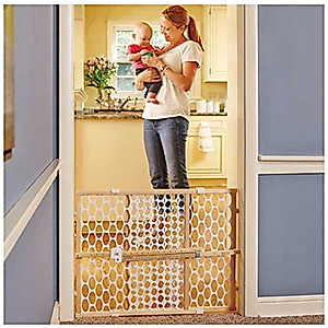 Toddleroo by North States 42" wide Quick Fit Oval Mesh Baby Gate, Made in USA: Easy installation, memory feature. Pressure mount. Fits 26.5"- 42" wide (23"Tall, Sustainable Hardwood & White Oval Mesh)
