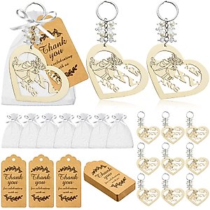 36 Sets Recuerdos De 15 Quinceañera Wooden Heart Shape Keychain Quinceañera Party Favors Heart Keychain with Organza Bags and Thank You Tags Quinceanera Souvenirs for Guests Birthday Gifts