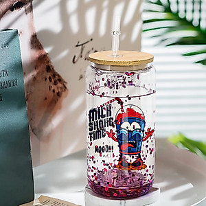 AGH Sublimation Snow Globe Glass Can Blanks 16 oz 6 Pack Sublimation Double Wall Glass Tumbler with Bamboo Lids and Straws Pre-drilled Cups for Snow Globe glitter Clear