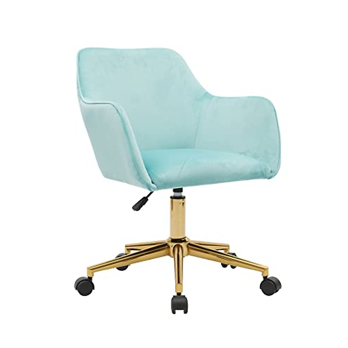 Goujxcy Home Office Chair, Modern Mid-Back Tufted Velvet Fabric Computer Desk Chair Swivel Adjustable Accent Home Office Task Chair Executive Chair with Soft Seat (Light Blue)