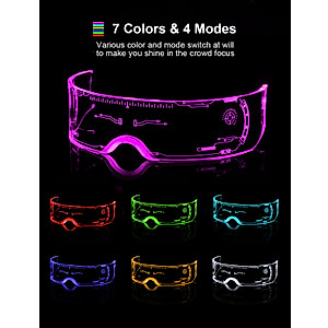 JIMIMORO LED Visor Light Up Glasses - 7 Color & 4 Modes Cyberpunk Futuristic Luminous Cosplay Glasses for Kid Adult