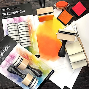 Pixiss Mini Ink Blending Tools, 2 Pack Round with 24 Replacement Foam Pads, 10 Stick Blending Tools for Distressing, Blending and More