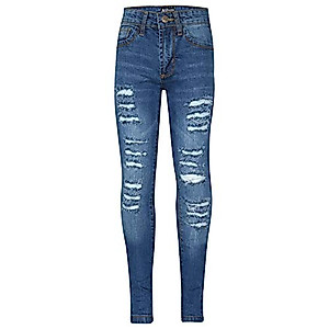 A2Z 4 Kids Girls Denim Ripped Jeans Mid Blue Comfort Skinny Stretch - Girls Jeans JN28 Mid Blue_11-12