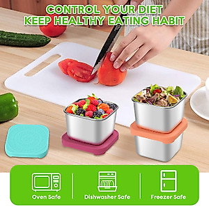 3Pack 6oz Stainless Steel Snack Containers, Small Metal Food Storage Container with Silicone Lids, Leakproof Snack Lunch Container for Office, Travel