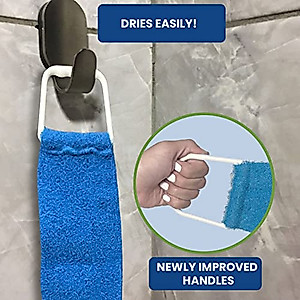 Back Scrubber for Shower for Men and Women | Extra-Long Exfoliating Shower Towel for Back Scrubbing | Exfoliation Back Cleaner Removes Dead Skin and Prevents Acne on Back- 2 Pack - Blue & Green