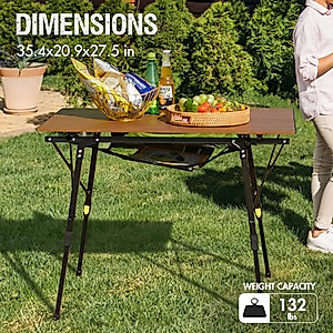 PORTAL Camping Table Portable Folding Table Ultra Lightweight Folding Camp Table 4 Adjustable Legs Aluminum Roll Up Table Top with Carry Bag for Outdoor Travel Backyards BBQ