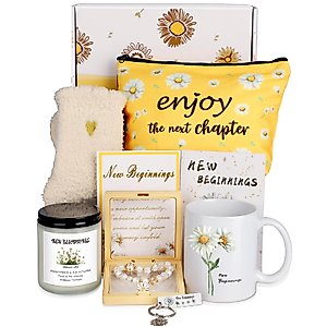Farewell Gifts for Coworkers Women - New Beginnings Gifts - Daisy Makeup Bag, Coffee Mug, Candle for Coworker Going Away Leaving, Graduation, Goodbye, New Job, Divorce, House Warming Gifts New Home
