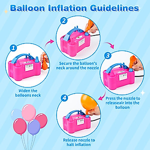 NuLink Electric Portable Dual Nozzle Balloon Blower Pump Inflation for Decoration, Party [110V~120V, 600W, Rose Red]