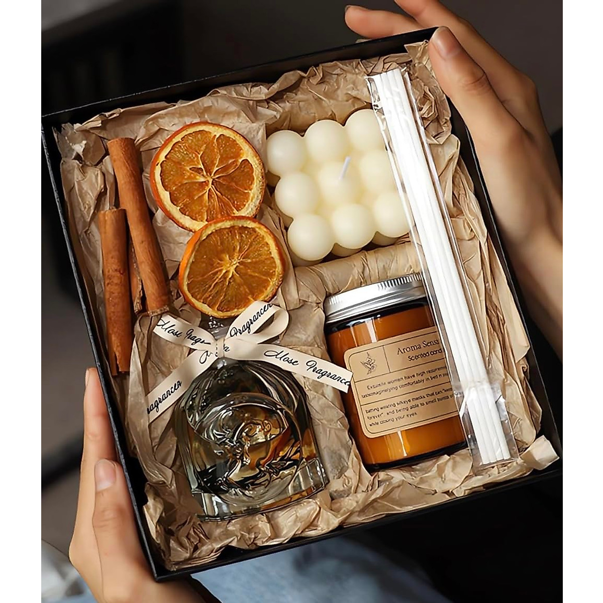 Candles Gift Set. Scented Candle and Aroma Reed Diffuser. Aromatherapy. Candles Set for Thanksgiving, Halloween, Christmas, Valentines, Housewarming, Birthday, Gift for Women, English Pear and Freesia