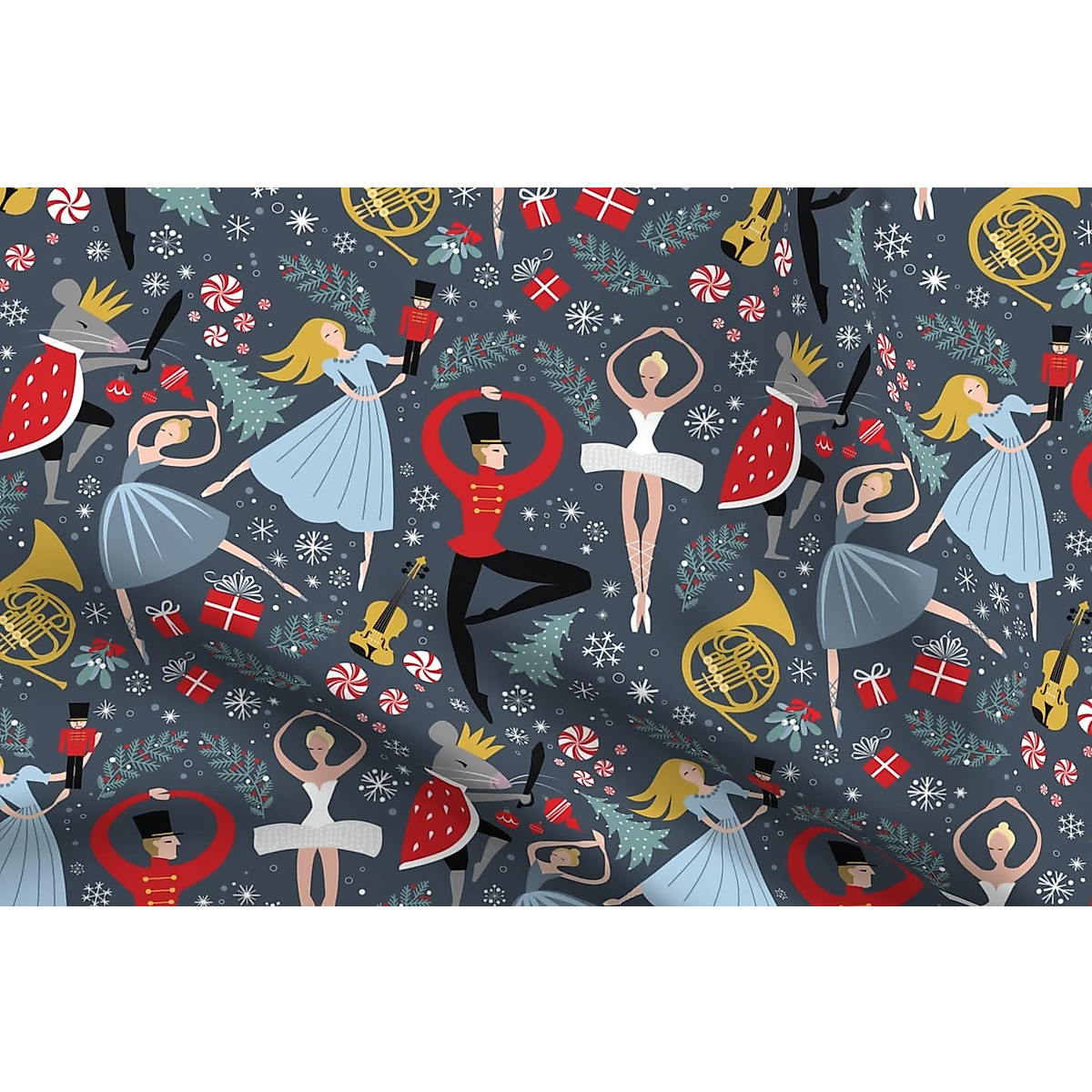 Spoonflower Fabric - Nutcracker Ballet Christmas Music Holiday Ballerina Printed on Petal Signature Cotton Fabric by The Yard - Sewing Quilting Apparel Crafts Decor