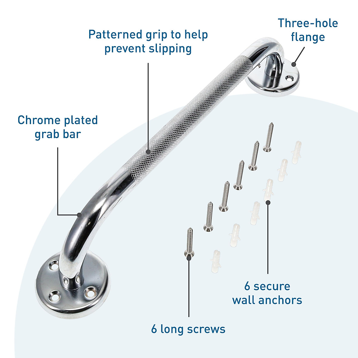 BodyMed 12-inch Chrome Plated Steel Grab Bar - Anti-Slip, Safety Aid Support for Bathrooms, Showers, Bathtubs and Toilets - Perfect for Adults and Seniors