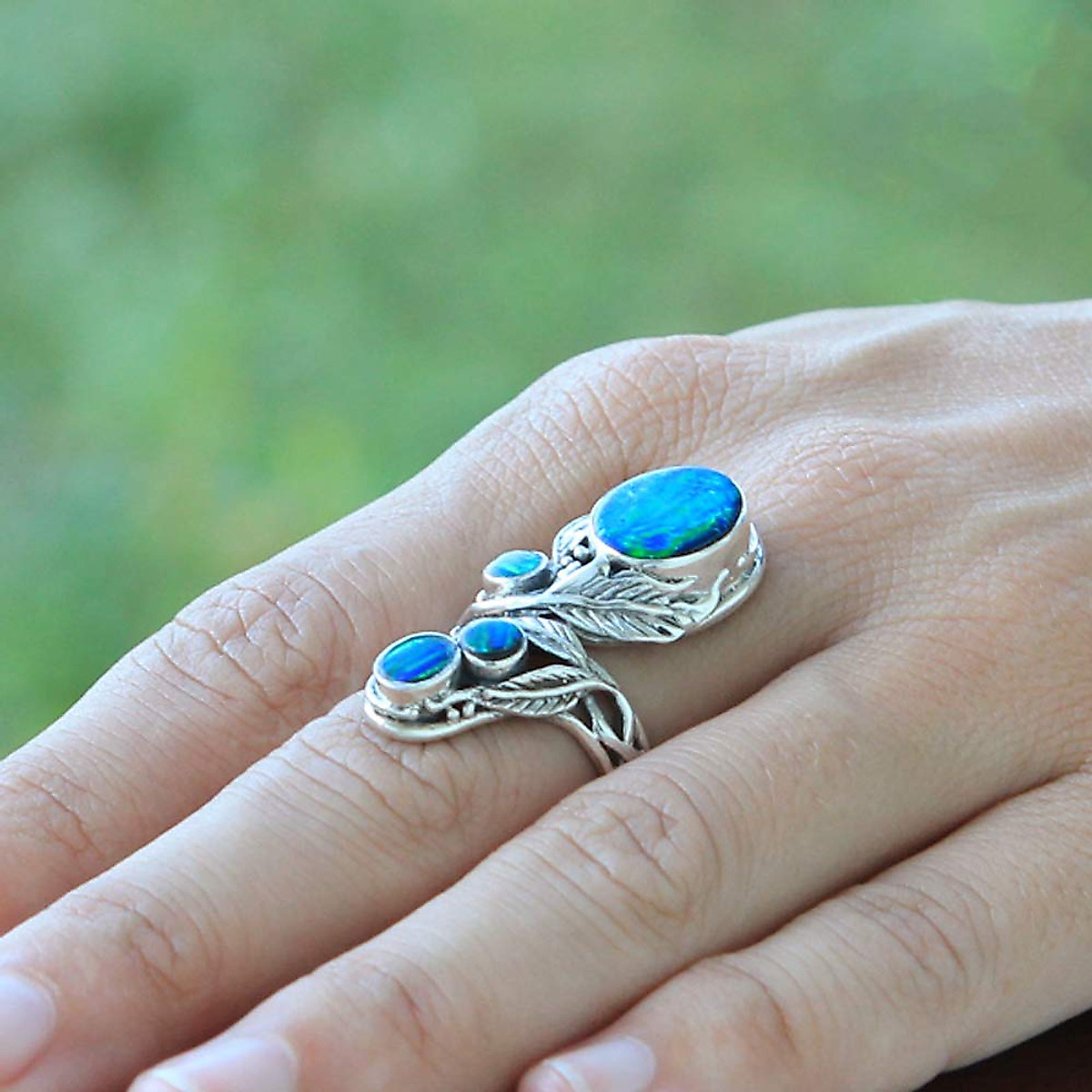 VY JEWELRY Blue Opal 925 Sterling Silver Women Ring - Free Size - Made in Thailand