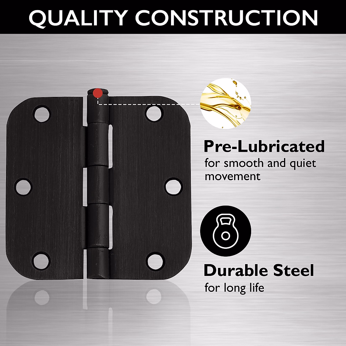 Design House 181446 5/8" Radius Steel Door Hinge Door Hardware Door Hinges Interior Doors, 3.5" x 3.5", Oil Rubbed Bronze, 10 Pack