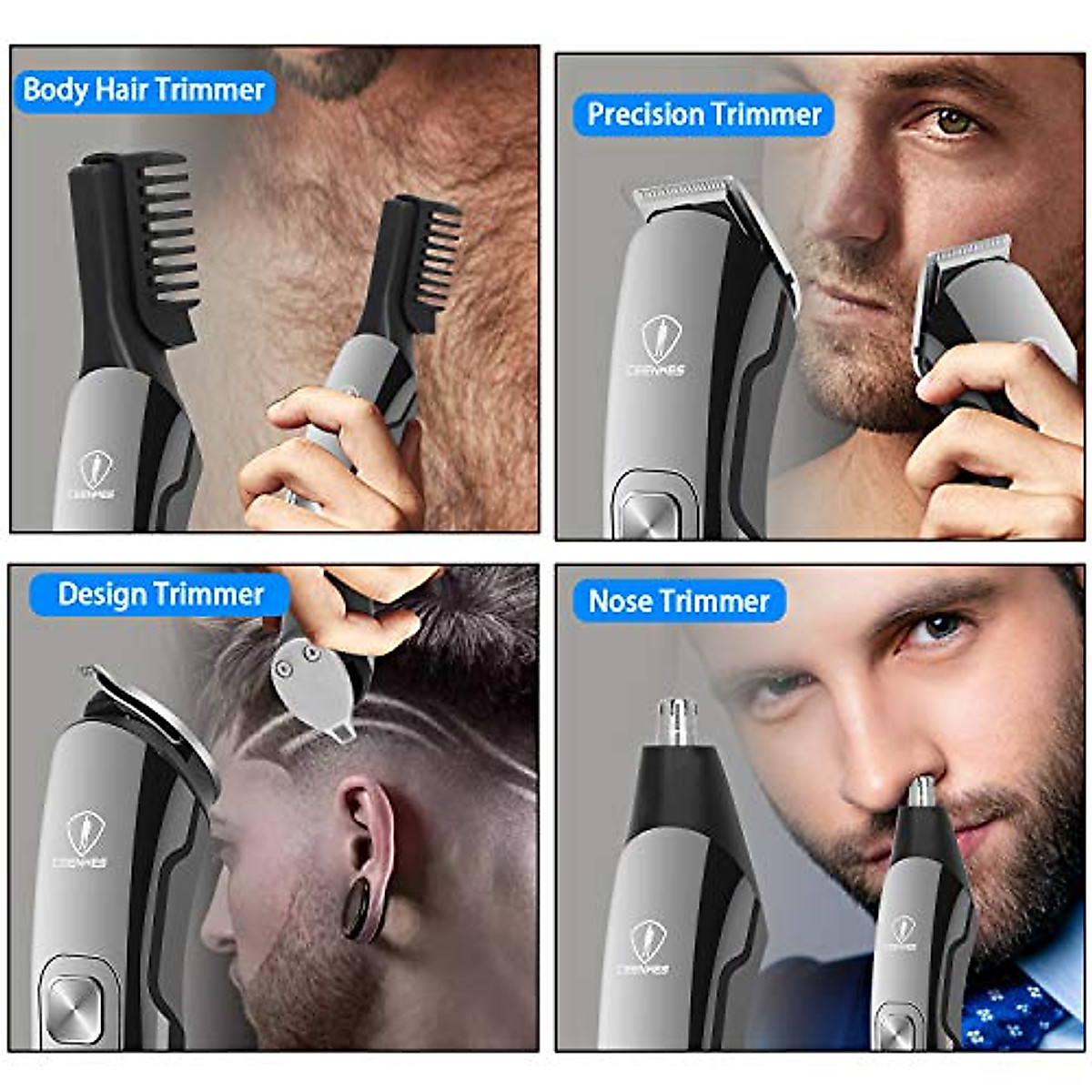 Ceenwes Beard Trimmer Hair Clippers Professional Mens Grooming Kit Cordless Waterproof Nose Trimmer Body Gifts for Men