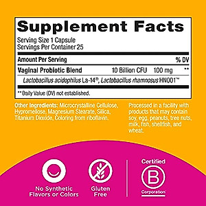 OLLY Happy Hoo-Ha Capsules, Probiotic for Women, Vaginal Health and pH Balance, 10 Billion CFU, Gluten Free - 25 Count