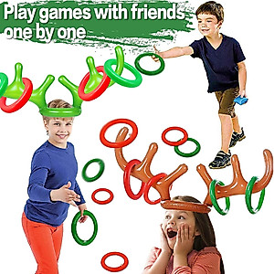 TOPLEE 20 Pieces Inflatable Reindeer Antlers Toss Game, Christmas Party Antler Hat Games for Kids Adults Family Indoor Outdoor Carnival Xmas Games(4 Antlers 16 Rings)