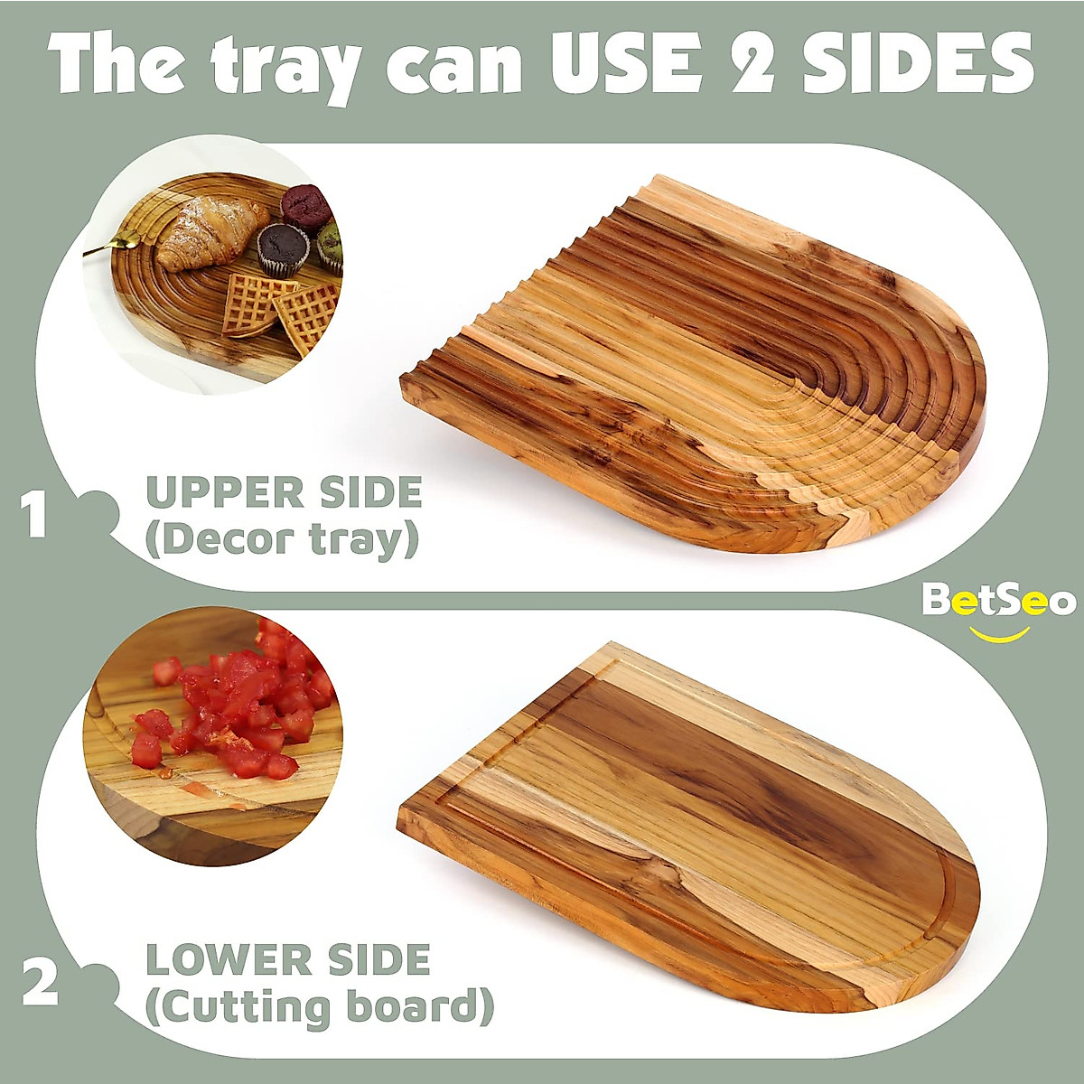 Decorative Wooden Teak Charcuterie Board, Wooden Serving Boards for Kitchen Home Decor, Coffee Table Tray, Breakfast Dinner Party, Bead Boards Jewelry Making (the Arch Shape/Grooved)