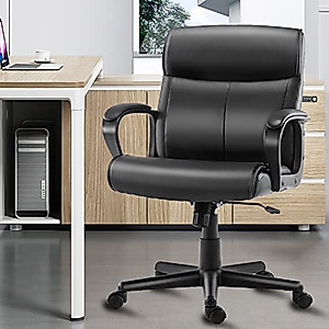 Office Chair, Computer Chair Mid Back Desk Chair Height Adjustable Home Office Chair with Wheels and Soft Armrests Wide Seat Cushion for Heavy People
