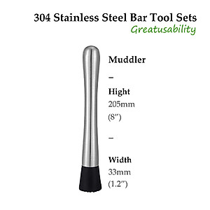 TNCO Muddler for cocktails,8" cocktail muddler for lemonade,Stainless Steel Bar Accessories Tools for Mojitos Fruit Drinks,Dishwasher Safe muddlers Bar Tool.