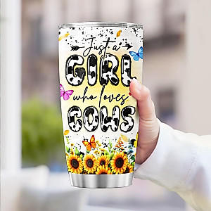 JENOIS Just A Girl Dairy Cow, Tumbler 20 Oz With Lid And Straw, Print Cups Floral Sunflower Handle Flower, Cow Gifts