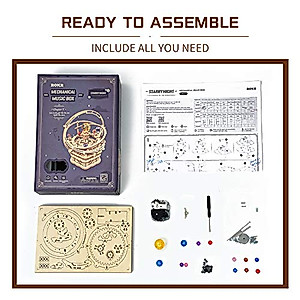 ROKR 3D Wooden Puzzles for Adults Mechanical Music Box-Starry Night, DIY Rotating Music Box Model Building Kits for Teens, DIY Crafts/Hobbies/Gifts Desk Decor for Boys Ages 14+ (Starry Night)