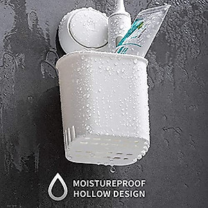 LEVERLOC Toothbrush Holder Suction Cup and 2 Shower Caddy Baskets Wall Mounted Drill-Free for Bathroom Shower Removable Waterproof Sturdy Self Draining for Kitchen