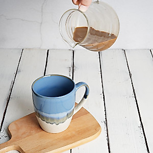 Bosmarlin Ceramic Coffee Mug Set of 4, 17 Oz, Coffee Cups with Big Handle, Microwave Safe, Unique Reactive Glaze