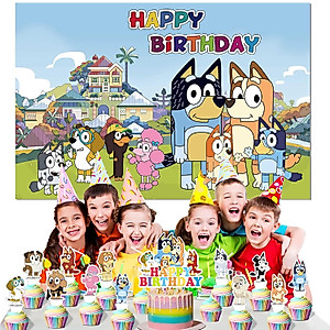 Blue Dog Birthday Party Supplies, 25PCS Blue Dog Cake Topper Decorations Cupcake Toppers for Kids Party Favor