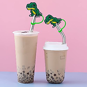 Straw Cover for Stanley Cups, 8pcs Dinosaur Straw Cover Cap - Reusable Dust-Proof Drinking Straw Tips Cover Fit for 6-8mm Straws for Starbucks Cups Tumbler Water Bottle Drink Condoms