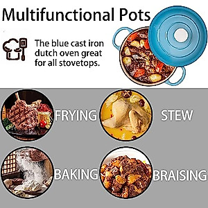4-Quart Cast Iron Dutch Oven - Enameled Oven Pot,Cast Iron Lid, Serve for 3-5 People, Great for All Stovetops,for Baking, Roasting, Braising, Stir-frying,Easy to Clean,Blue