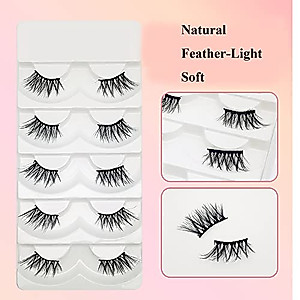 DAODER False Eyelashes Half Lashes Wispy Cat Eye Faux 3D Mink Lashes Natural Look Soft Handmade Wispies 7-15mm Eye Lashes For Eye Makeup 5 Pairs (Half Lashes 04)