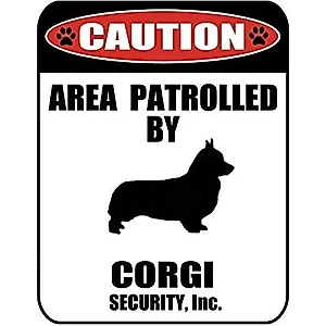 Metal Tin Sign Caution Area Patrolled by a Corgi Dog Sign Metal Aluminum Sign for Wall Art 8x12 Inch