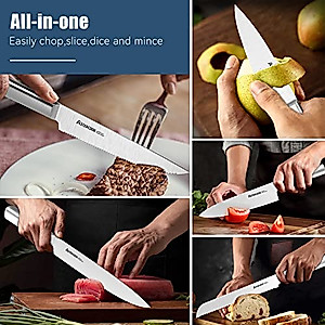 Knife Set, 15 Pieces Chef Knife Set with Block for Kitchen, German Stainless Steel Knife Block Set, Dishwasher Safe, Best Gifts, Silver Knives & Elegant Black Holder