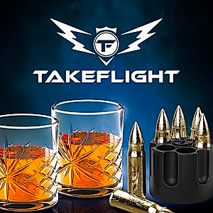 TF TAKEFLIGHT Whiskey Stones Set in Box Valentines Day Gift for Him, Stainless 6 Steel Whiskey Rocks for Men, Metal Ice Cubes for Drinks, Cool Whisky Stones Gifts for Men, Gold