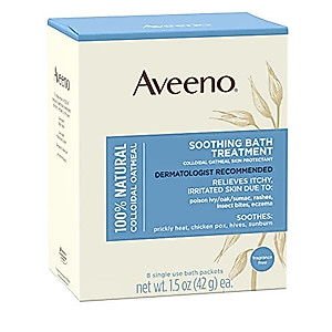 Aveeno Soothing Bath Treatment with 100% Natural Colloidal Oatmeal for Treatment & Relief of Dry, Itchy, Irritated Skin Due to Poison Ivy, Eczema, Sunburn, Rash, Insect Bites & Hives, 8 ct.