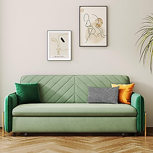 comfor u 79" King Sleeper Sofa Green Upholstered Convertible Sofa Bed 3 in 1 Sleeper Sofa Couch Bed, Small Tufted Velvet Convertible Loveseat Futon Sofa w/Pullout Bed, Multi-Pockets for Living Room