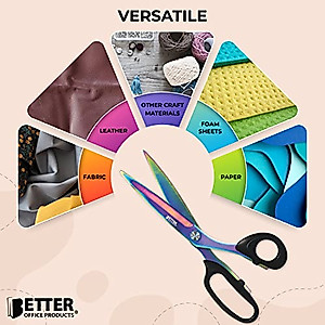 Extra Long Professional Tailor Scissors, Stainless Steel Sewing Shears with Iridescent Blades, 10.25", Titanium Plated Tailoring Scissors for Dressmaking, Leather Cutting, by Better Office Products