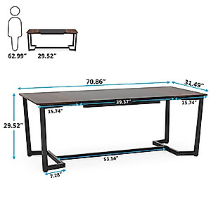 Tribesigns Dining Table for 6, Industrial Kitchen Table Dining Room Table, 71 inch Rectangular Dining Table for Kitchen Home Furniture, Metal Frame, Rustic Brown & Black