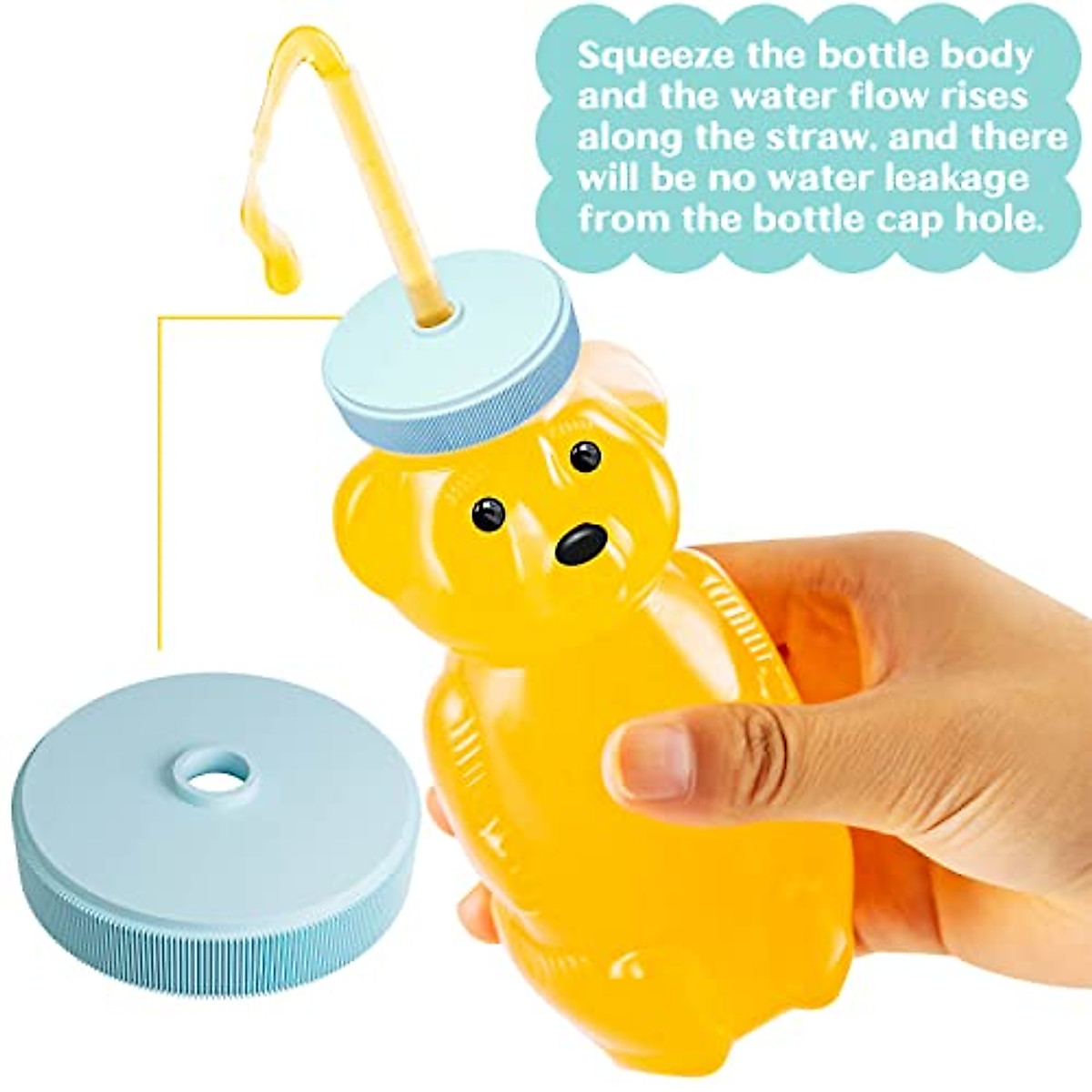 4 PCS Honey Bear Straw Cup, Baby Straw Cups with 8 Flexible Straws and 1 Straw Brushes, 8oz Special Supplies Juice Bear Bottle for Infant Feeding, Drinking Needs of Those with Poor Oral Health (Blue)
