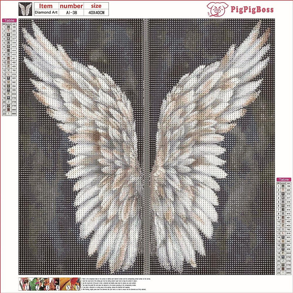 pigpigboss Angel Wings Diamond Painting Kit 5D Full Round Drill Diamond Painting Arts Feather Wing Diamond Dots Kit for Adult Angel Wing Diamond Painting Set for Beginner (16X16 inches)