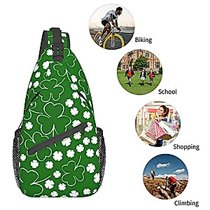 St. Patrick's Day Lucky Shamrock Sling Bag, Multipurpose Green Plaid Crossbody Shoulder Bag Travel Hiking Daypack