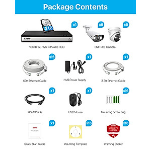 ZOSI 4K 16CH Spotlight PoE Security Camera System with 4TB HDD,Person Vehicle Detection,H.265+ 16Channel 8MP NVR,16pcs 4K PoE IP Cameras Outdoor,2 Way Audio,Sound and Light Alarm,for 24/7 Recording
