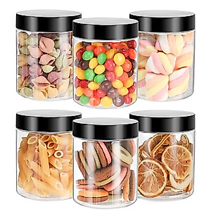 Mfacoy 6 Pack Plastic Jars with Lids, 8 oz Clear Storage Container, Leakproof Plastic Mason Jars, Empty Round Slime Container, Cosmetic Jars for Storing Dry Food, Peanut, Spice, Cookie, Candy