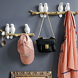 WINGOFFLY® Decorative Birds On Tree Branch Wall Mounted Coat Hanger for Coats/Hats/Keys/Towels(Three Birds)