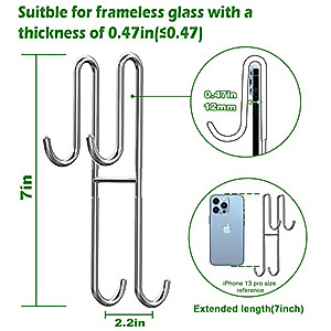 Cerbonny Shower Door Hooks, 2 Pack Extended Double Towel Hooks for Bathroom Frameless Glass Shower Door, Heavy Duty Stainless Steel Bathroom Hanger Without Perforation