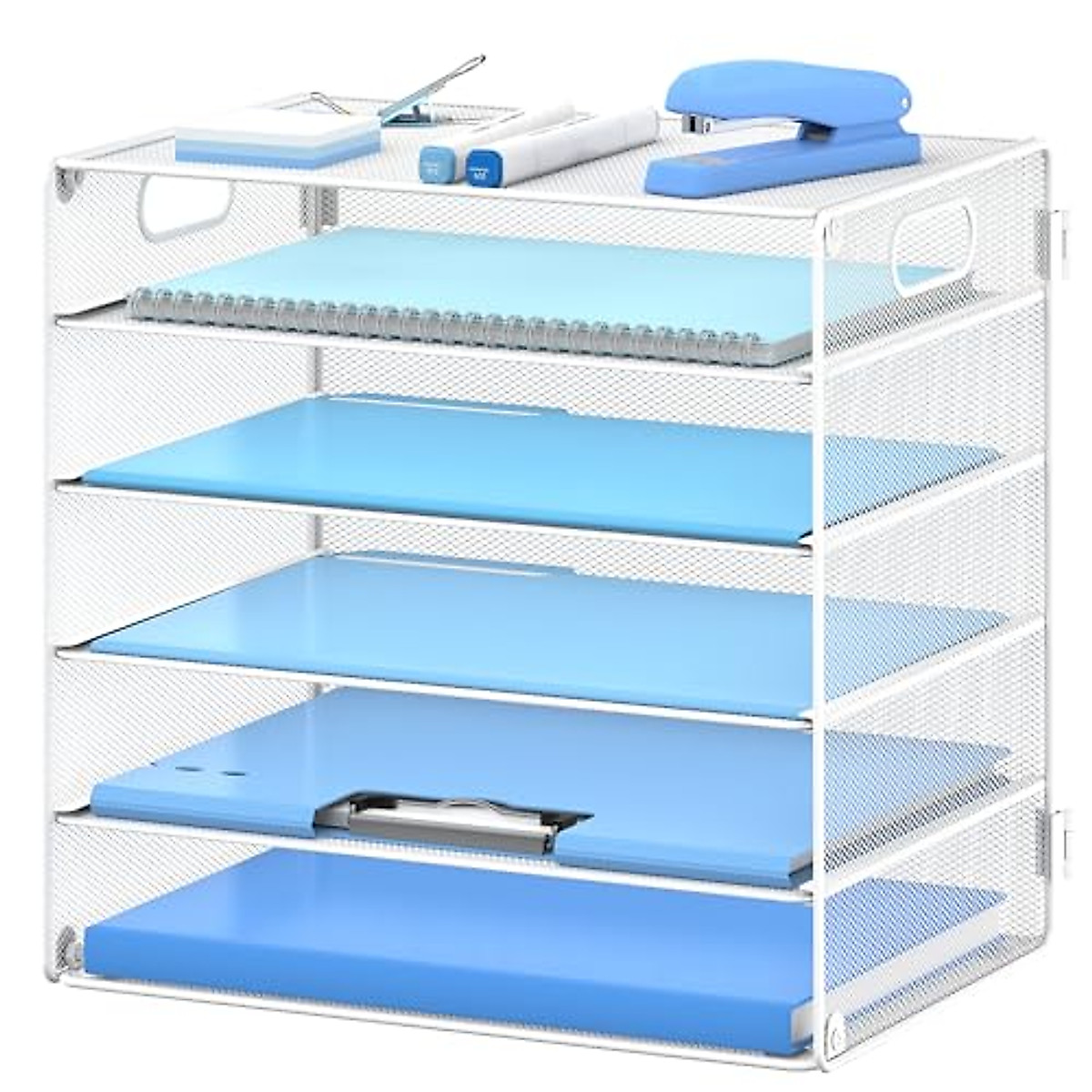 DALTACK 5-Tier Letter Tray Paper Organizer, File Organizer Paper Sorter, Desk Organizer with Handle for Office Supplies,White…