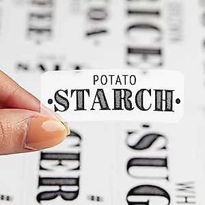 154 Farmhouse Food Storage Labels for Pantry Containers, Preprinted Black on Clear All Caps Household Stickers + Expiration Dates + Numbers for Kitchen Organization Jars (Water Resistant)