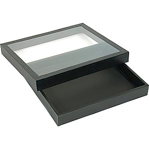 Black Square Case (Glass-top Removable Lid) w/ 1 Tray Insert (Black Foam 12 Gem Jar Insert)